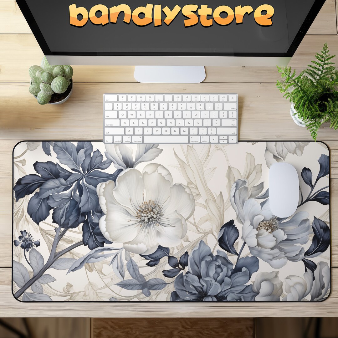 Beige and Blue Art Nouveau Floral Desk Mat | Pastel Floral Desk Mat ...