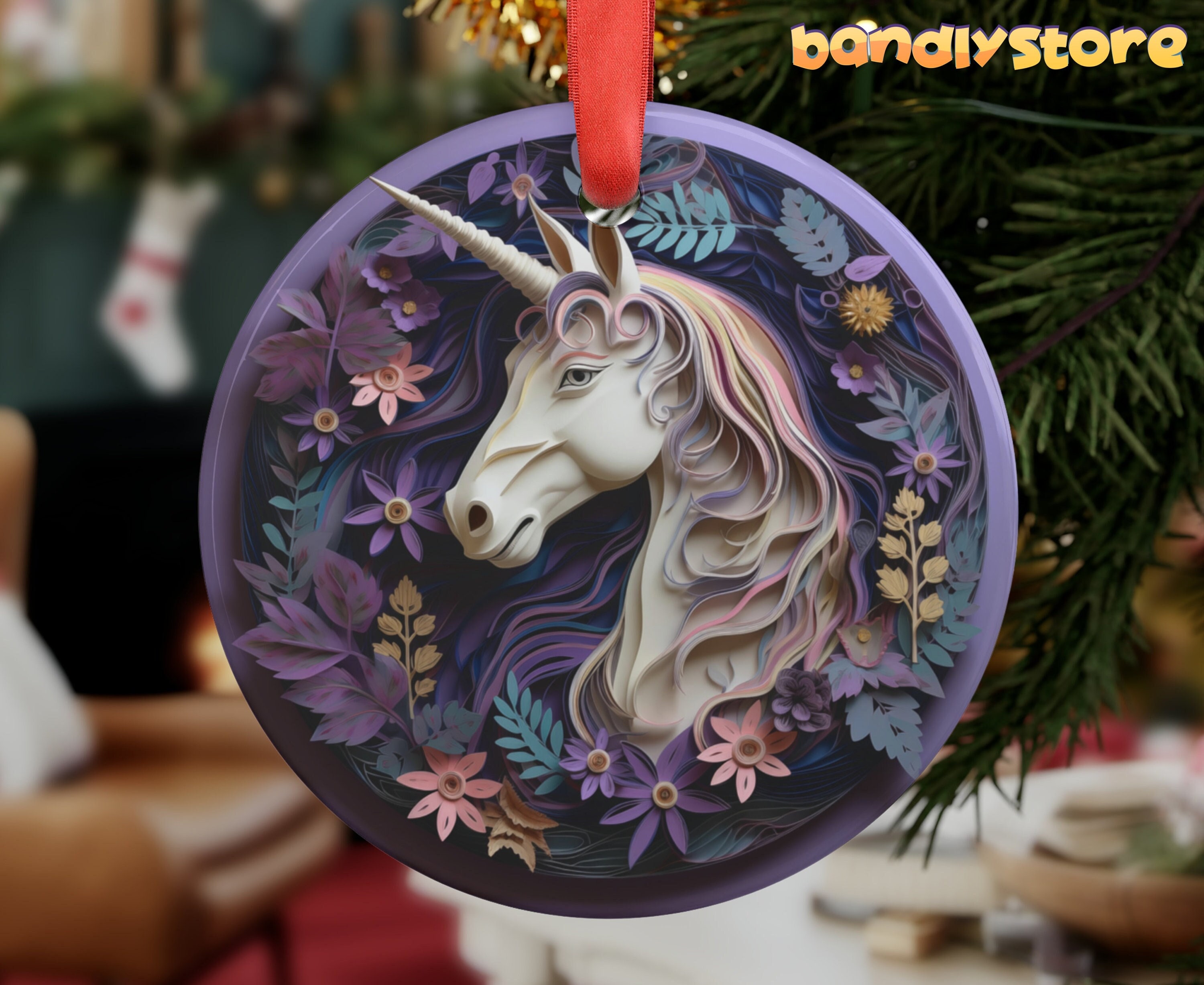 Unicorn Christmas Ornament Acrylic 3D Paper Art Style Unicorn Ornament ...