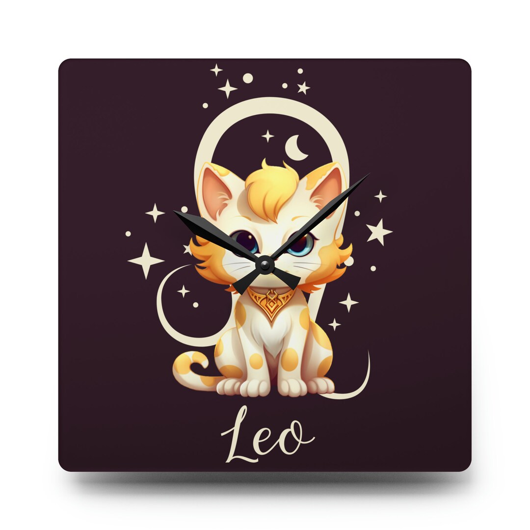Leo Acrylic Wall Clock | Leo Cat Clock, Astrology Clock, Zodiac Clock ...