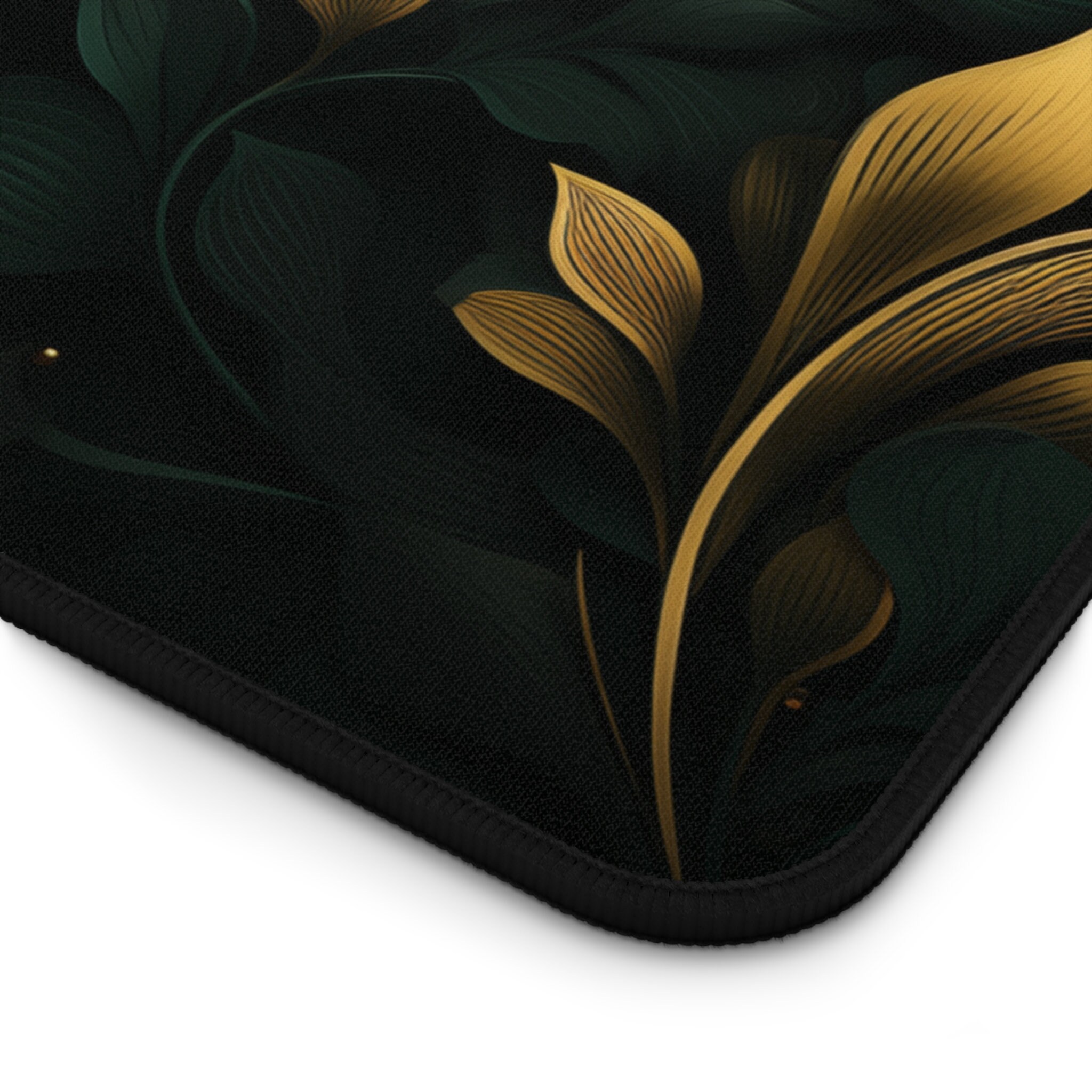 Dark Green and Gold Leaves Desk Mat | Nature Desk Mat, Gold Desk Mat ...