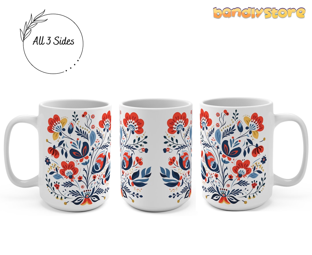 Scandinavian Folk Floral Mug, 15oz | Scandinavian Art, Coffee Mug ...