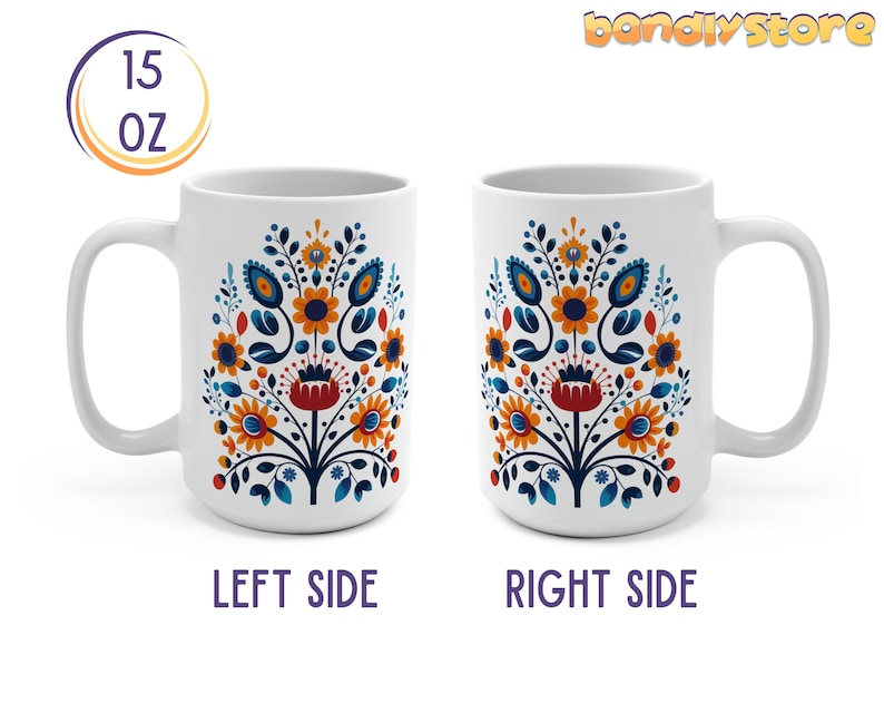 Scandinavian Floral Mug: Nordic Folk Art Ceramic Coffee Cup (15oz) - Etsy
