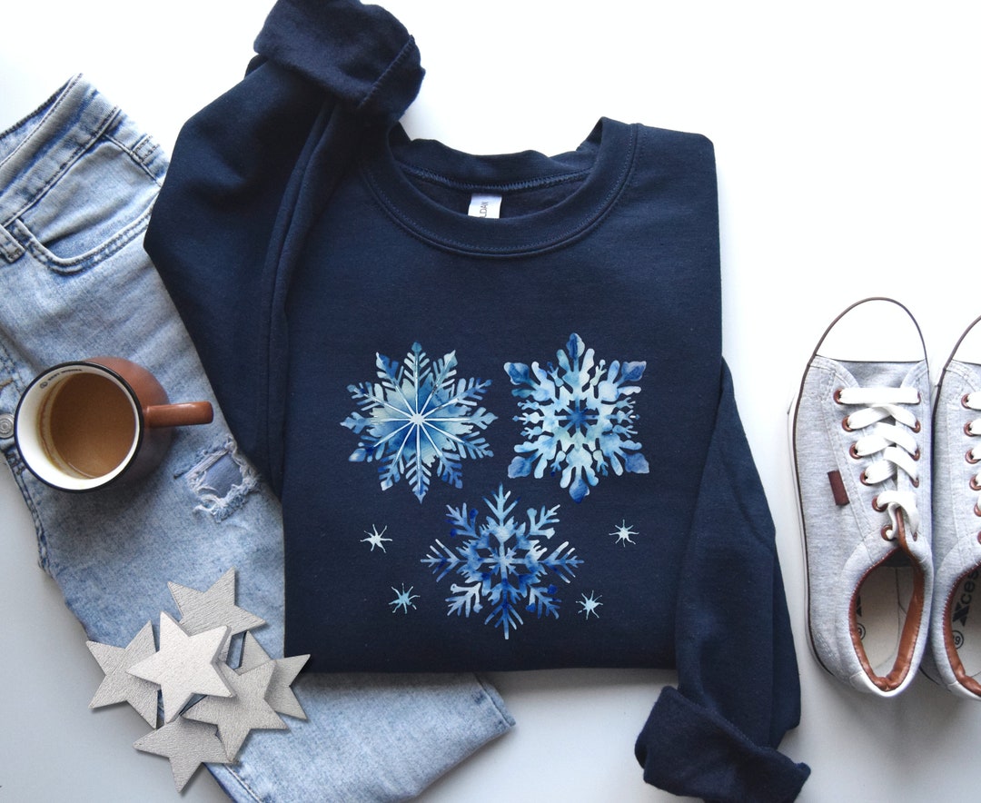 Blue Watercolor Snowflakes Sweatshirt | Snowflake Sweater, Snow Festive ...