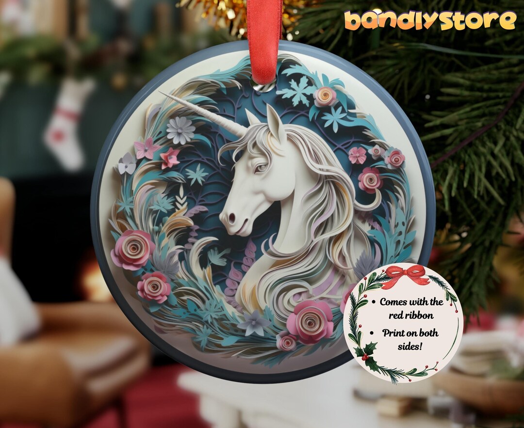 Unicorn Christmas Ornament | Acrylic 3D Paper Art Style Unicorn ...
