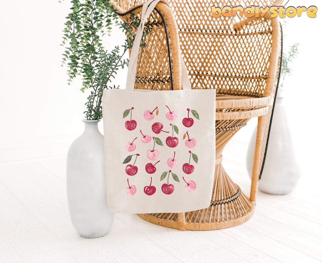 Cute Cherry Tote Bag Cottagecore Tote Bag, Summer Cherry Canvas Tote ...