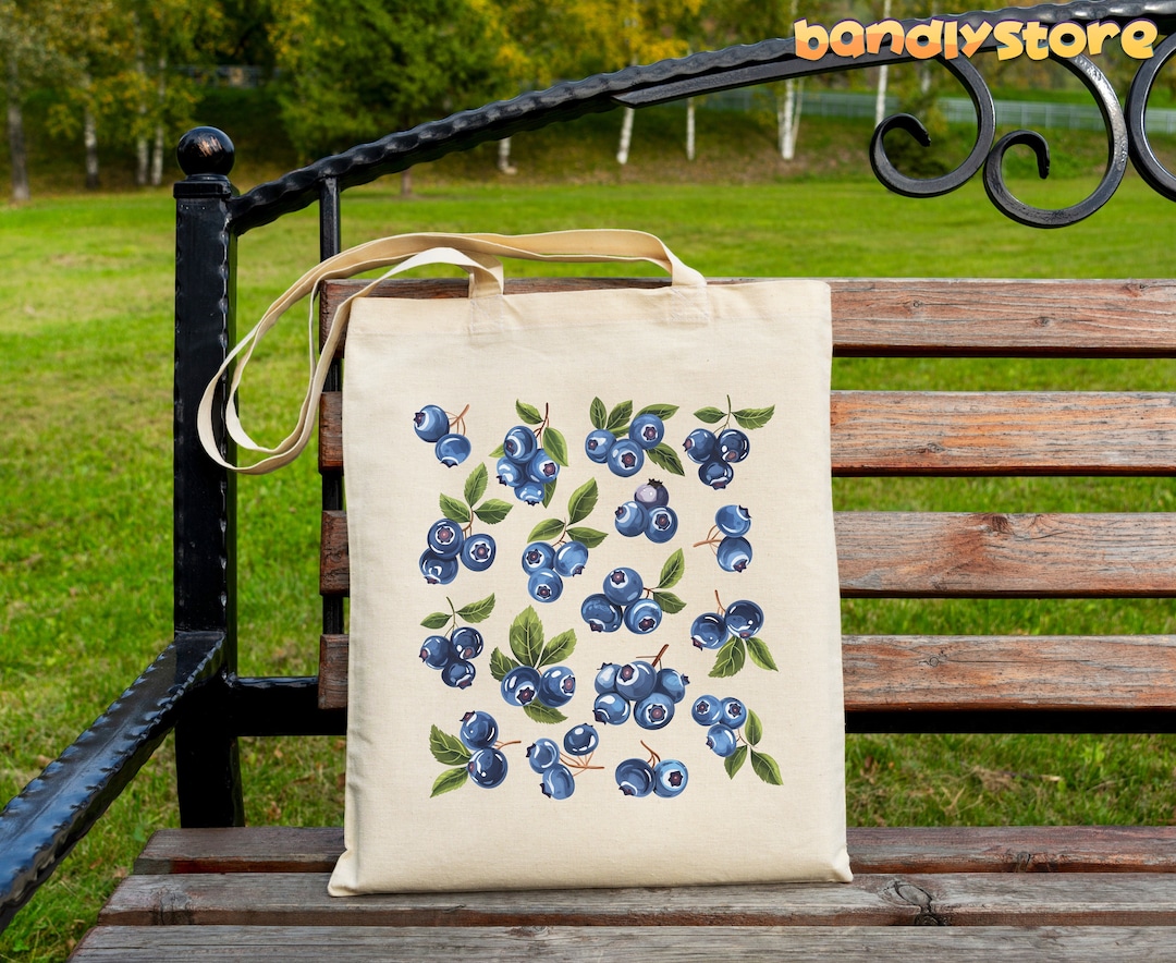 Blueberry Print Tote Bag: Cottagecore Summer Berries Canvas Bag for ...