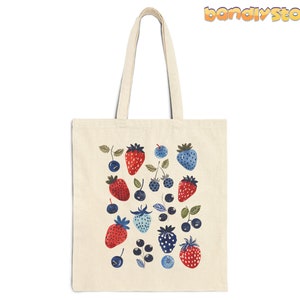 Summer Berry Tote Bag | Cottagecore Tote Bag, Summer Strawberry Canvas ...