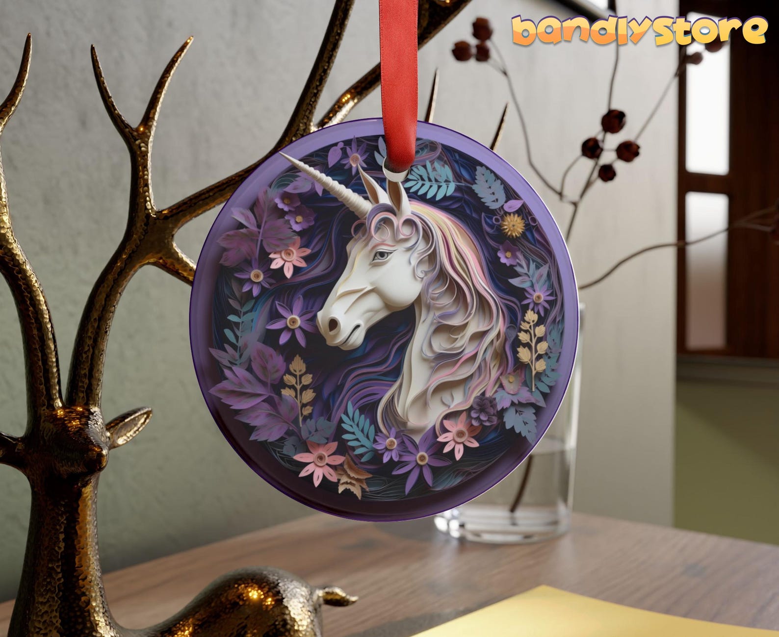 Unicorn Christmas Ornament | Acrylic 3D Paper Art Style Unicorn ...