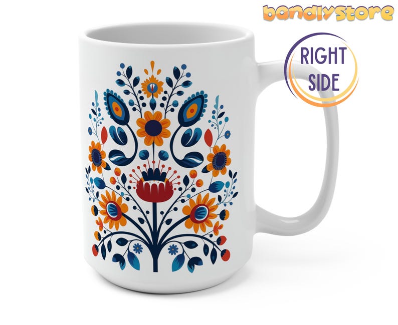 Scandinavian Floral Mug: Nordic Folk Art Ceramic Coffee Cup (15oz) - Etsy