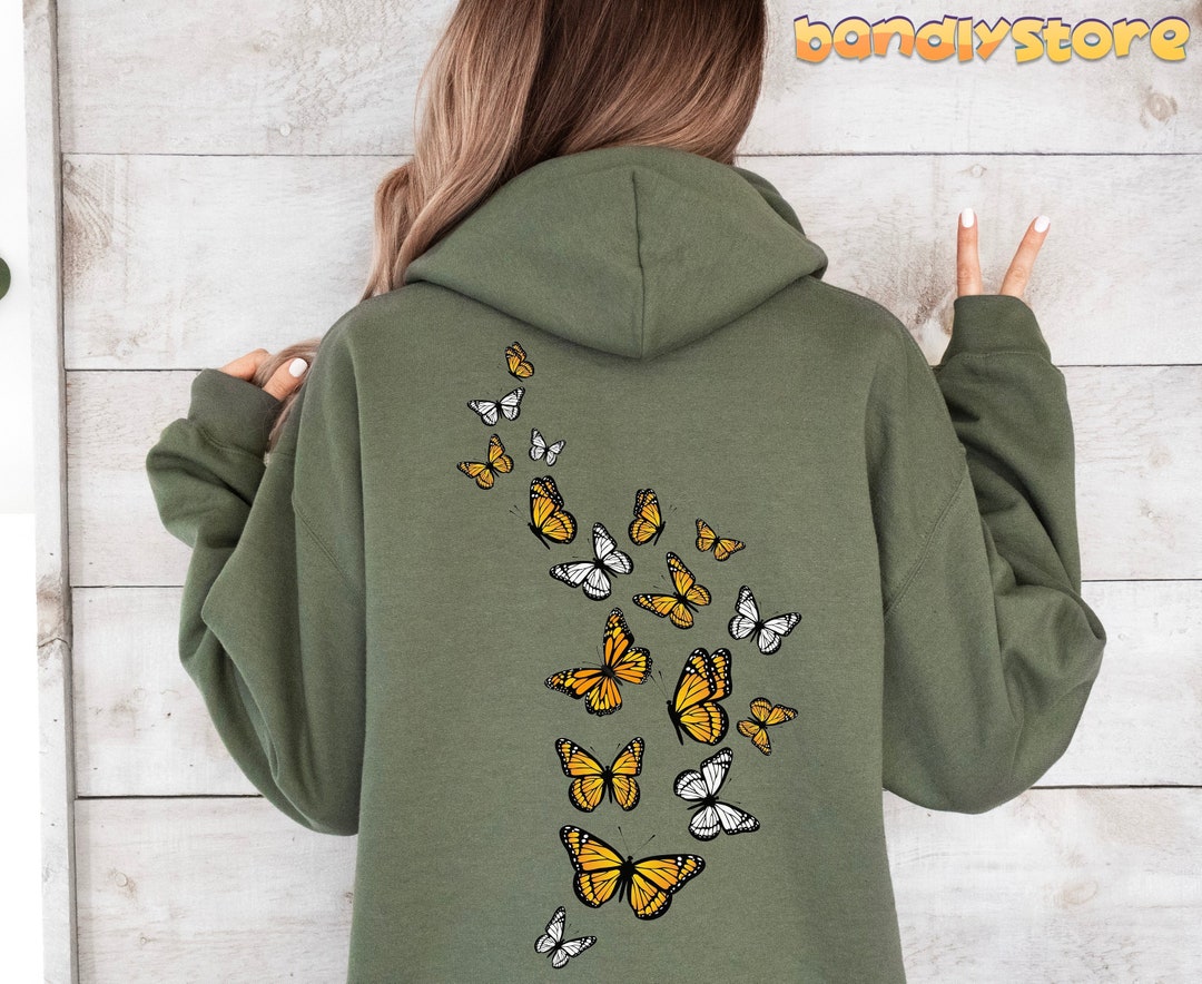 Monarch Butterfly Hoodie | Back Design Hoodie, Butterfly Sweatshirt, Spring Cottagecore Hoodie ...