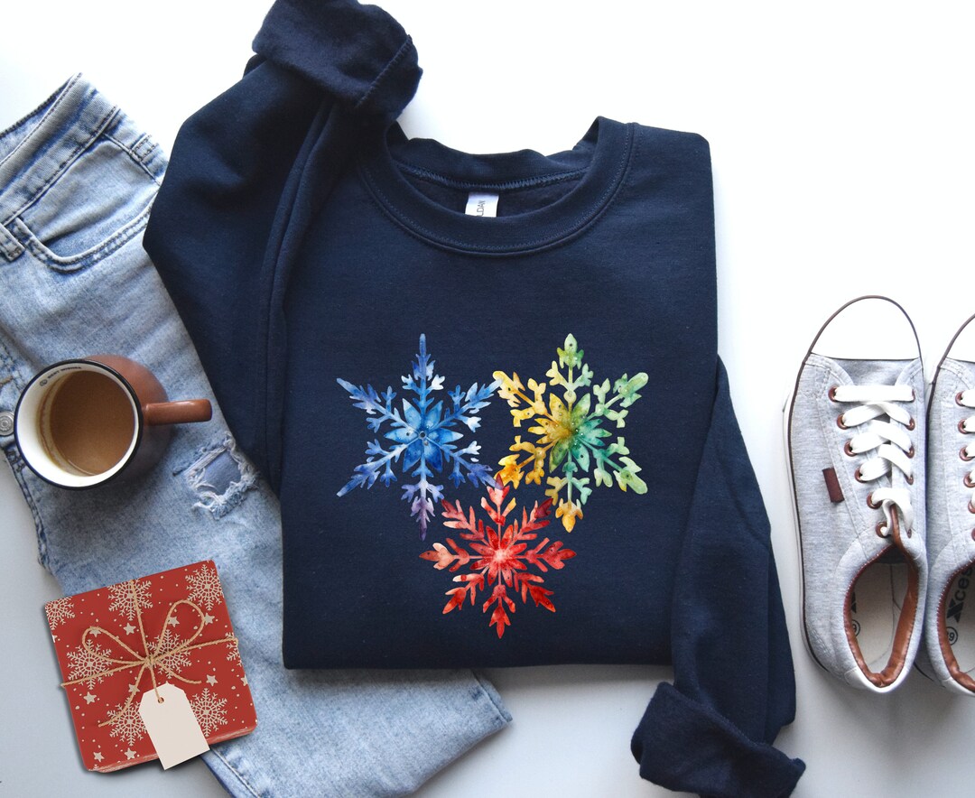 Colorful Watercolor Snowflakes Sweatshirt | Snowflake Sweater, Snow ...