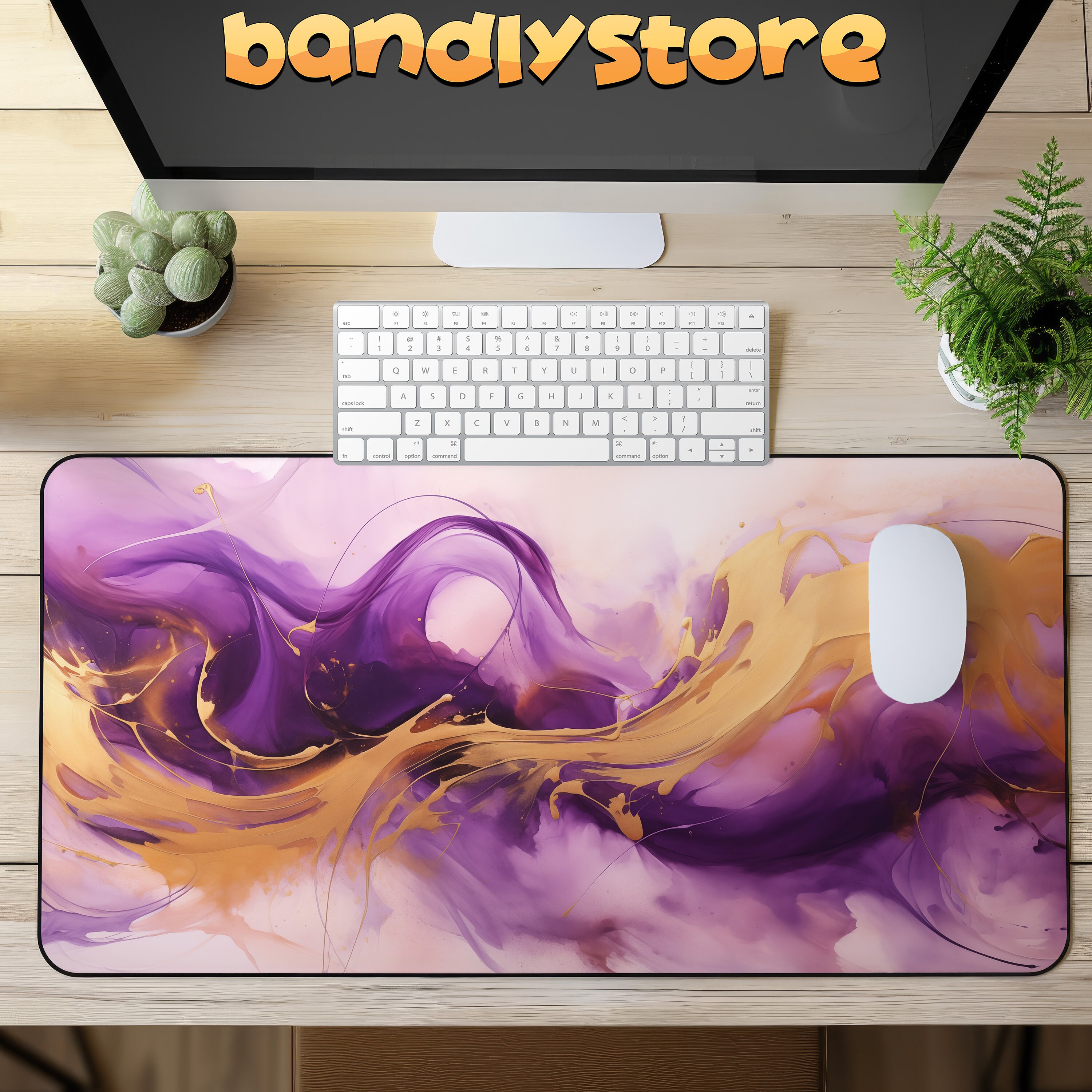 Abstract Purple and Gold Desk Mat Elegant Purple Desk Mat, Modern Desk ...