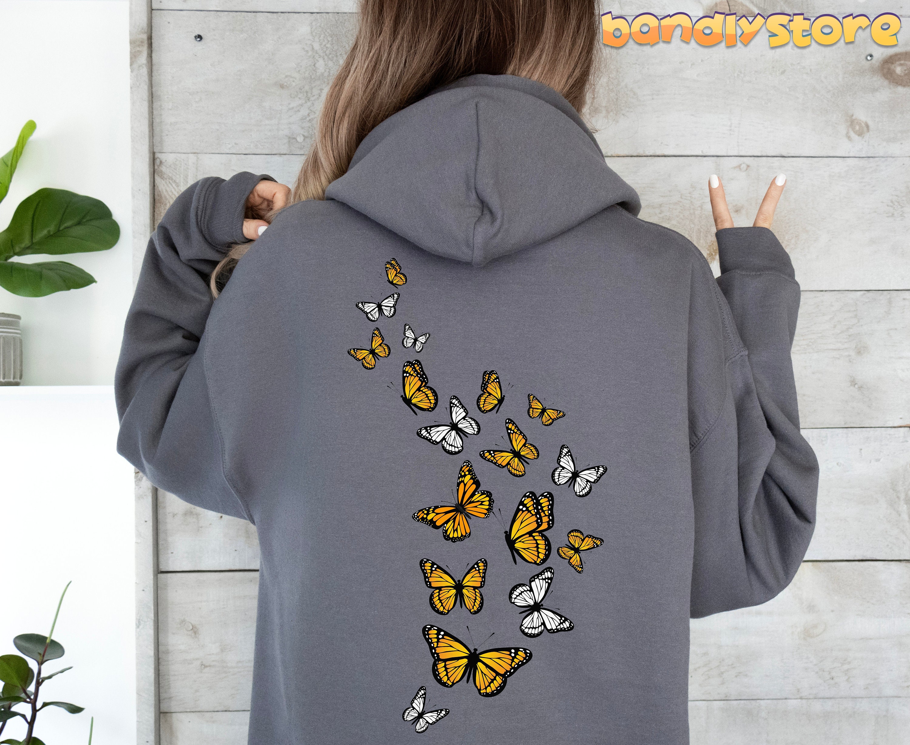 Monarch Butterfly Hoodie Back Design Hoodie, Butterfly Sweatshirt, Spring Cottagecore Hoodie ...