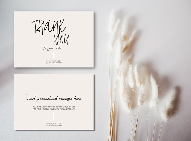 Minimalist Script Thank You Card Template for Orders Digital Download ...