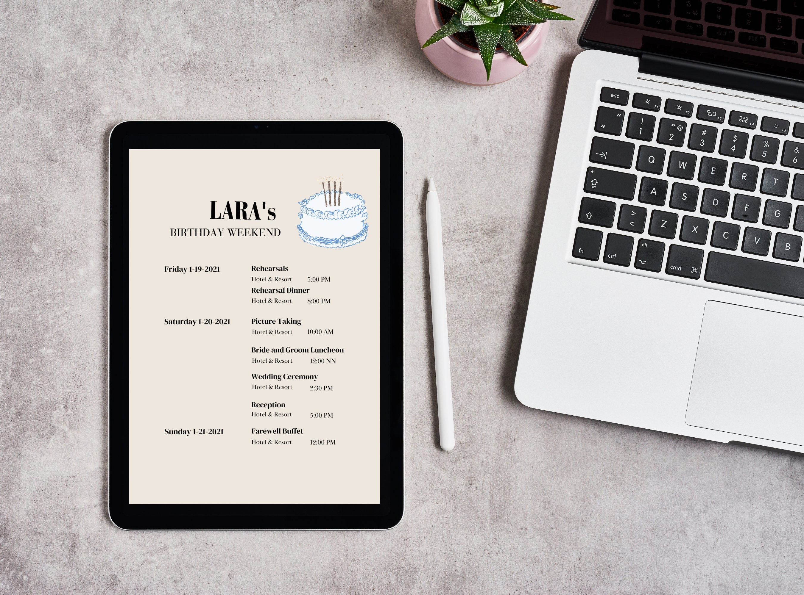 Birthday Cake Weekend Itinerary Template Canva Planner Digital Download ...