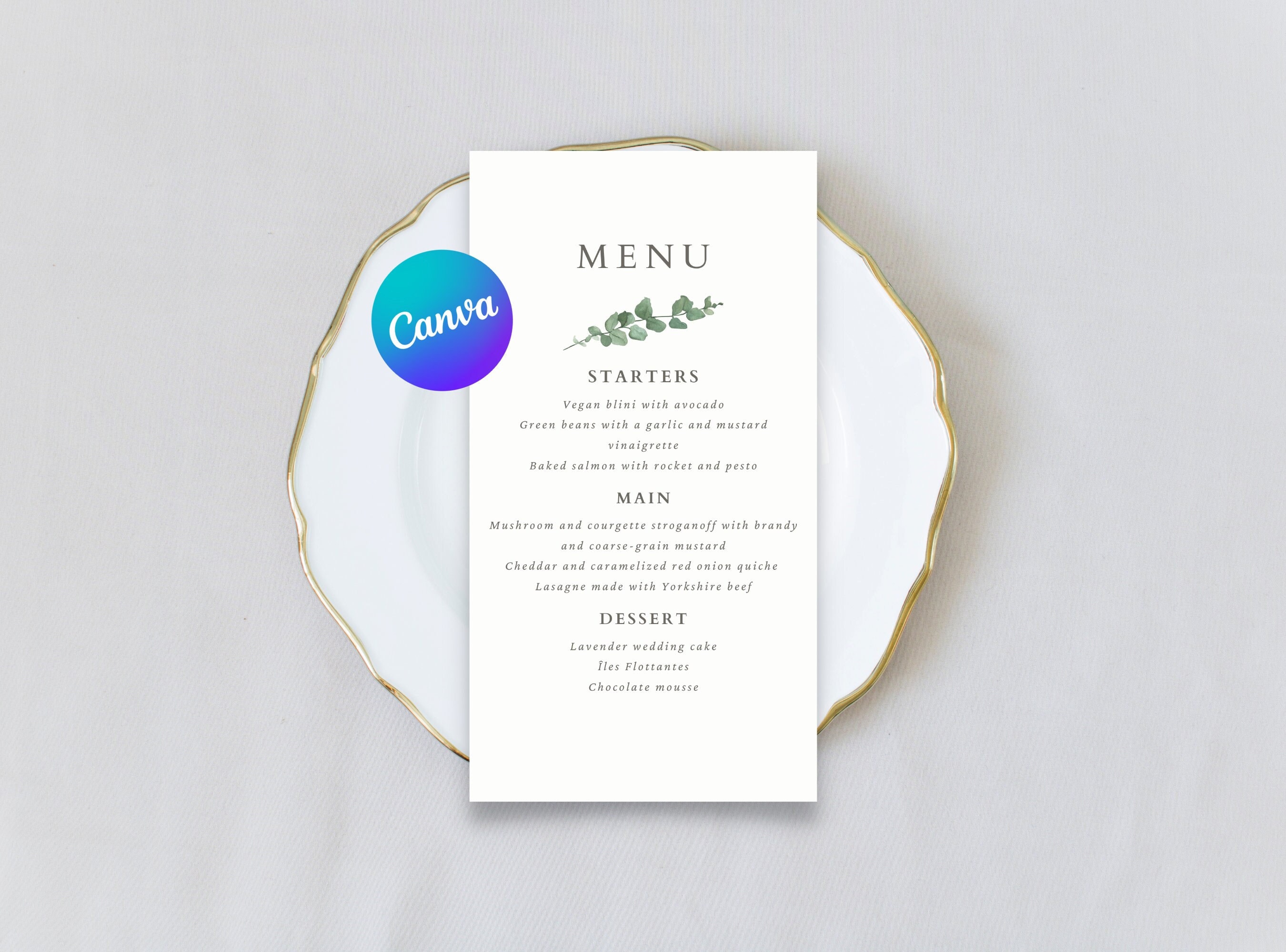Classic Wedding Long Menu Card Template Customizable Canva Digital ...