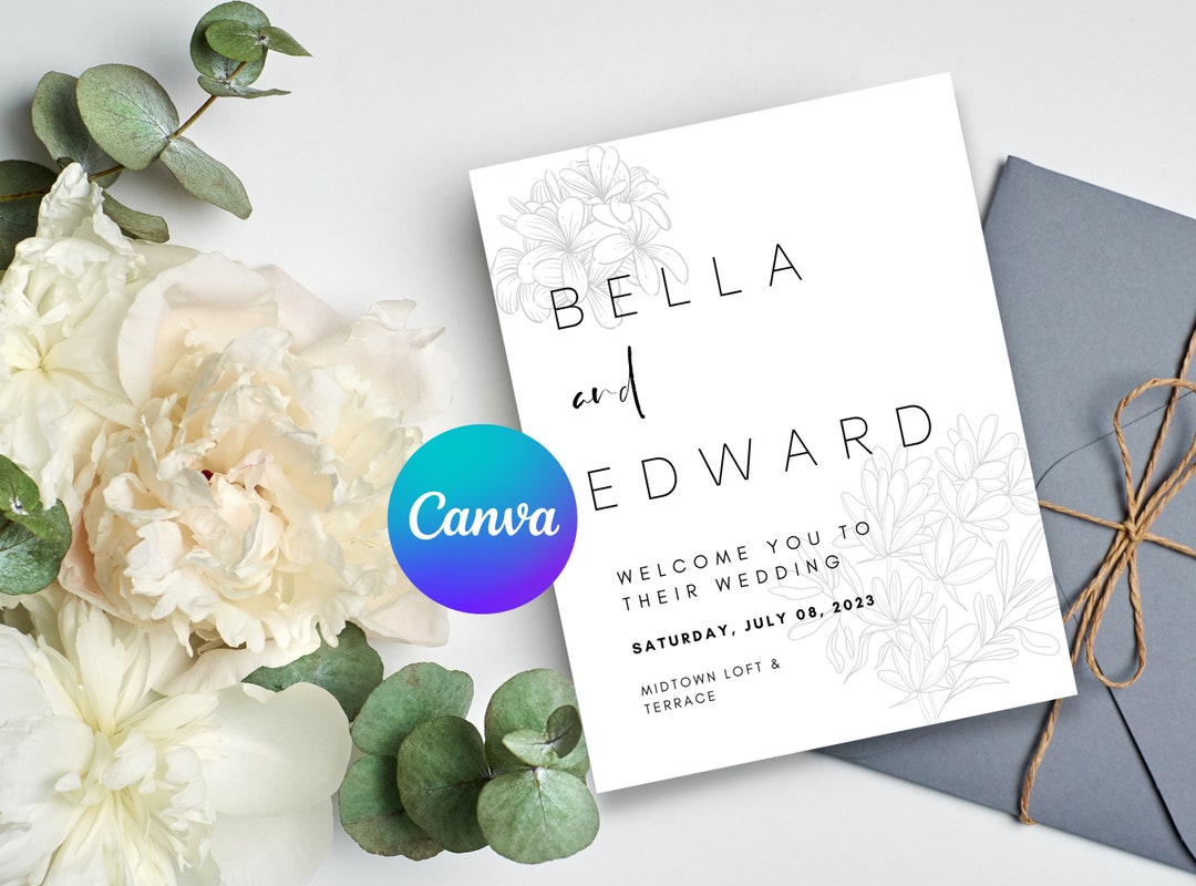 Floral Wedding Ceremony Welcome Card Template Canva Editable Wedding ...