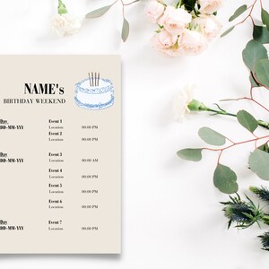 Birthday Cake Weekend Itinerary Template Canva Planner Digital Download ...