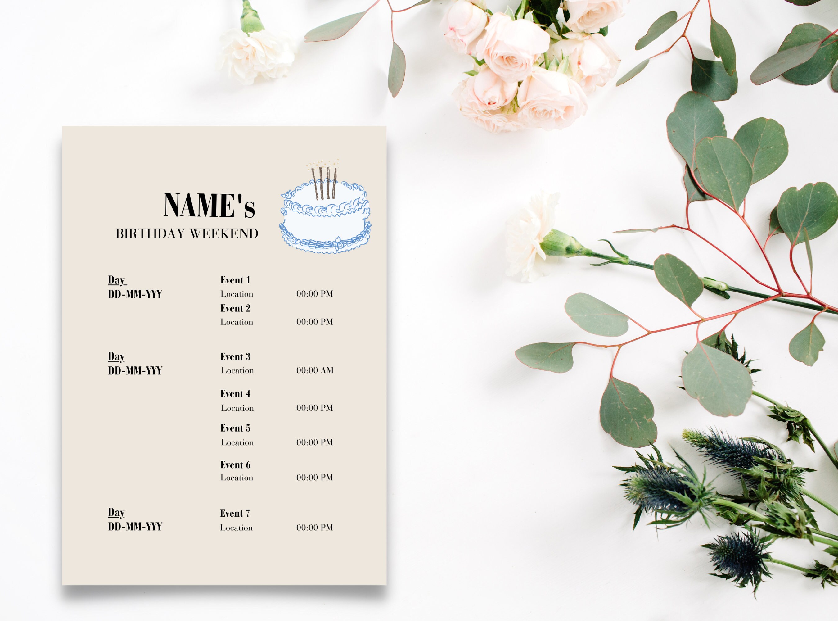 Birthday Cake Weekend Itinerary Template Canva Planner Digital Download ...