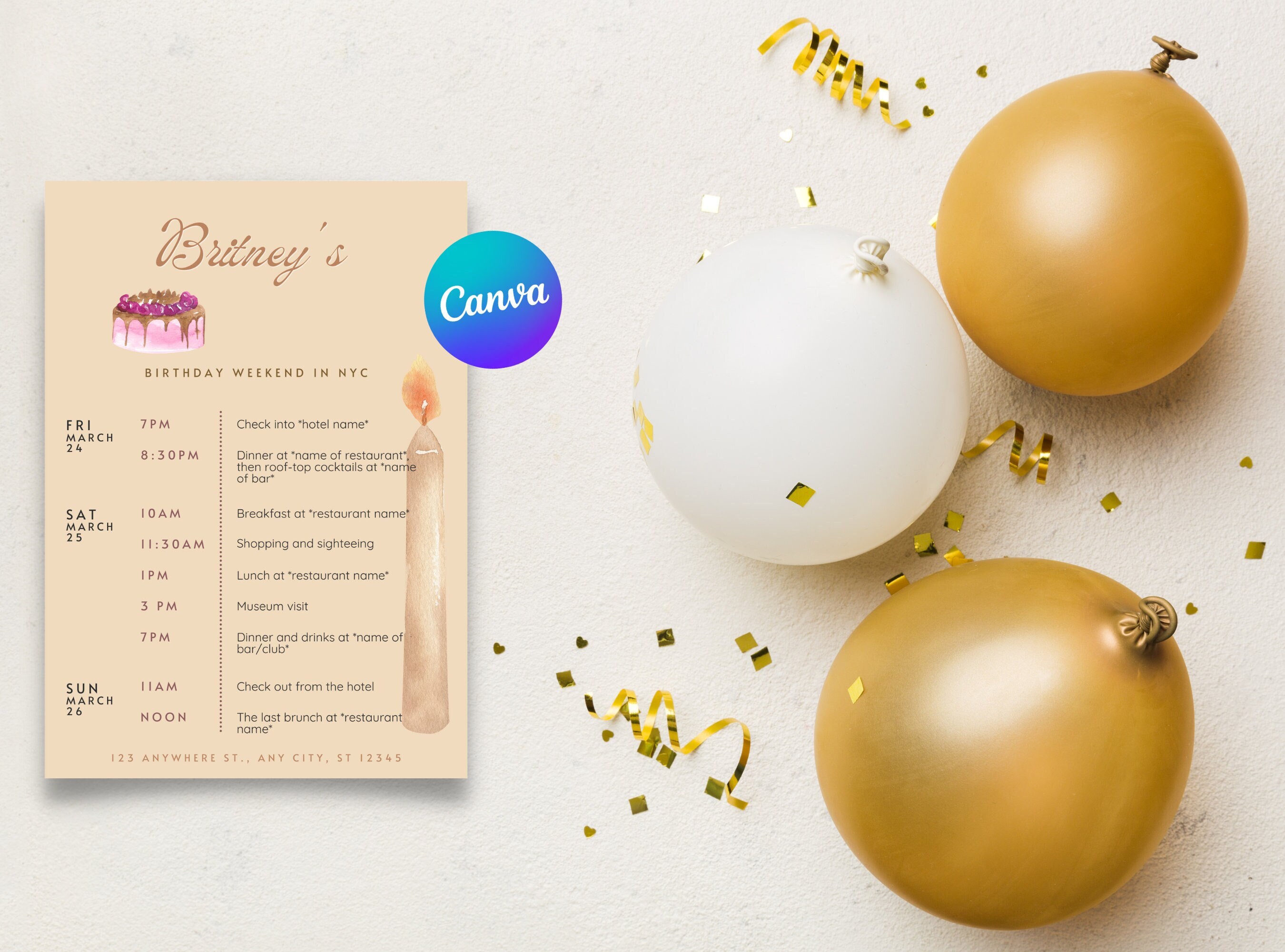 Decorative Birthday Weekend Itinerary Template Bundle Canva Design Pack ...