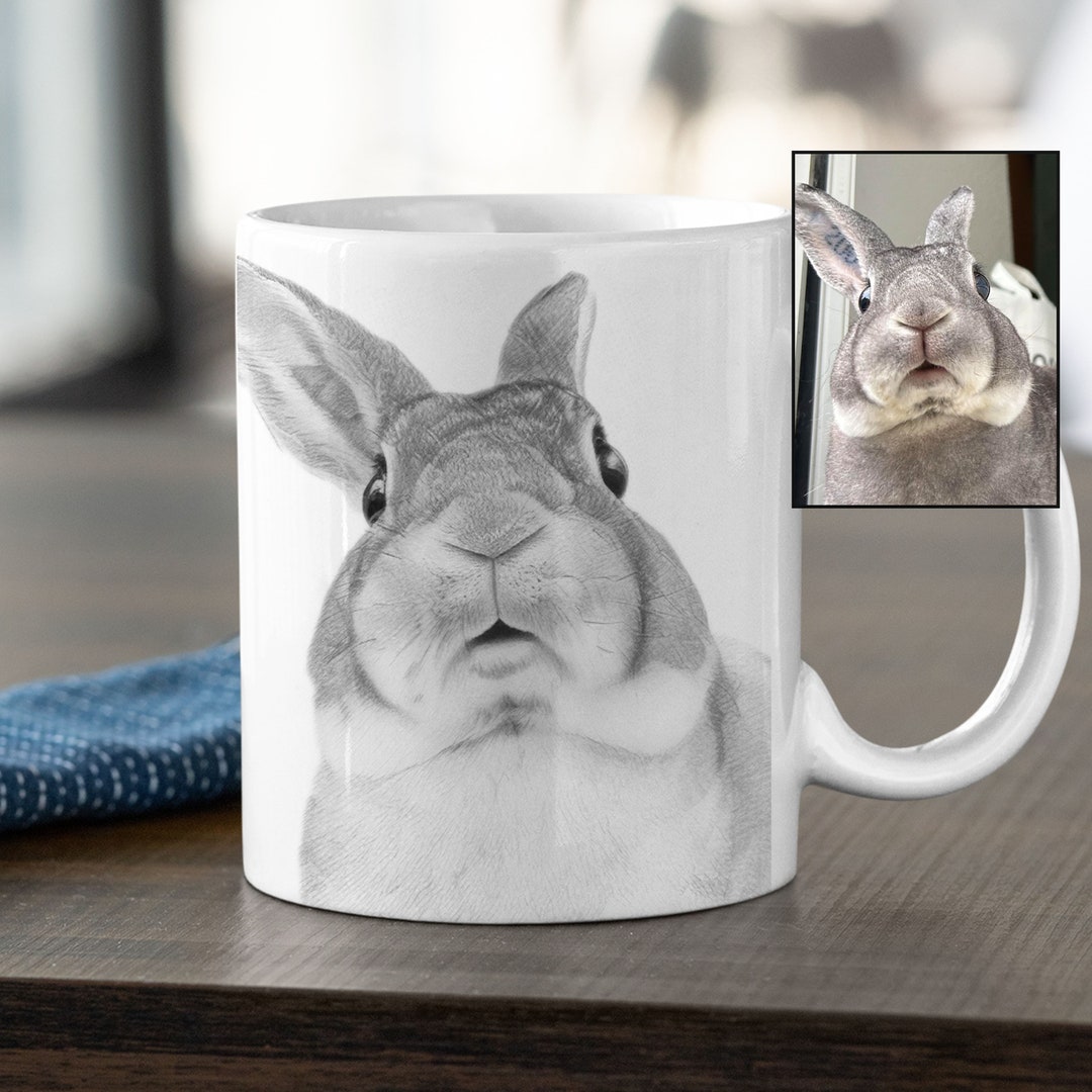 Custom Drawing Bunny Mug Using Pet Photo + Name Personalized Rabbit ...