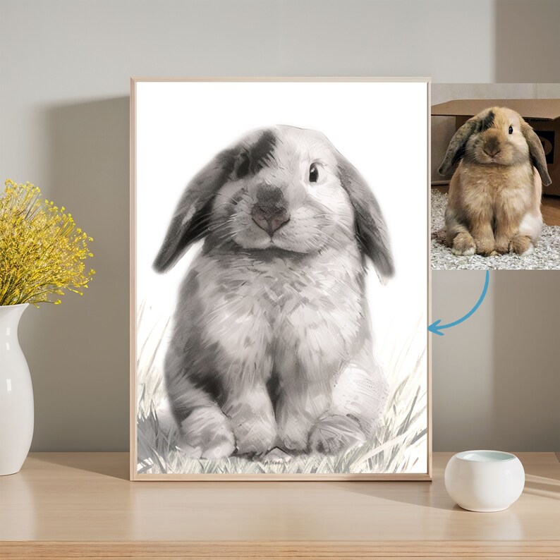 Custom Bunny Portrait Sketch From Photo/picture for Digital Download ...