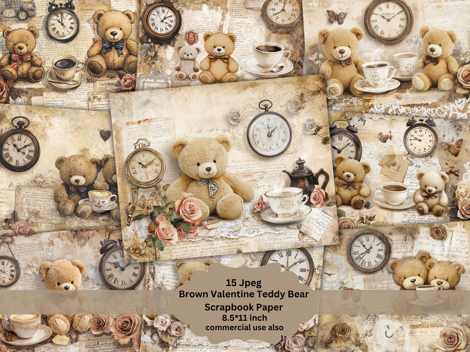 Teddy Bear Tea Party Junk Journal Pages, Digital Scrapbook Paper Kit ...
