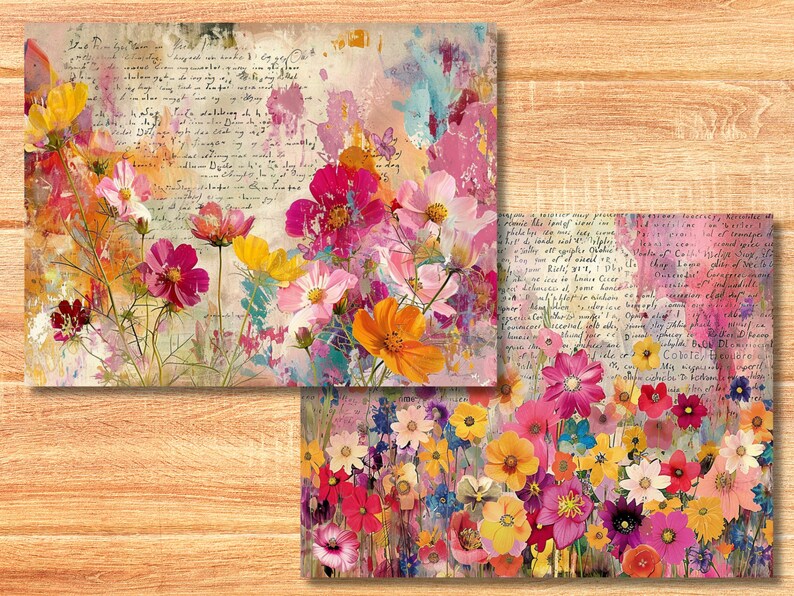 Watercolor Colourful Wildflowers Digital Paper Set, Spring Flowers Junk ...