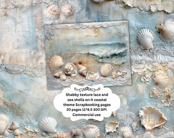 Shabby Shells Junk Journal Pages, Digital Scrapbook Paper Kit, Coastal ...