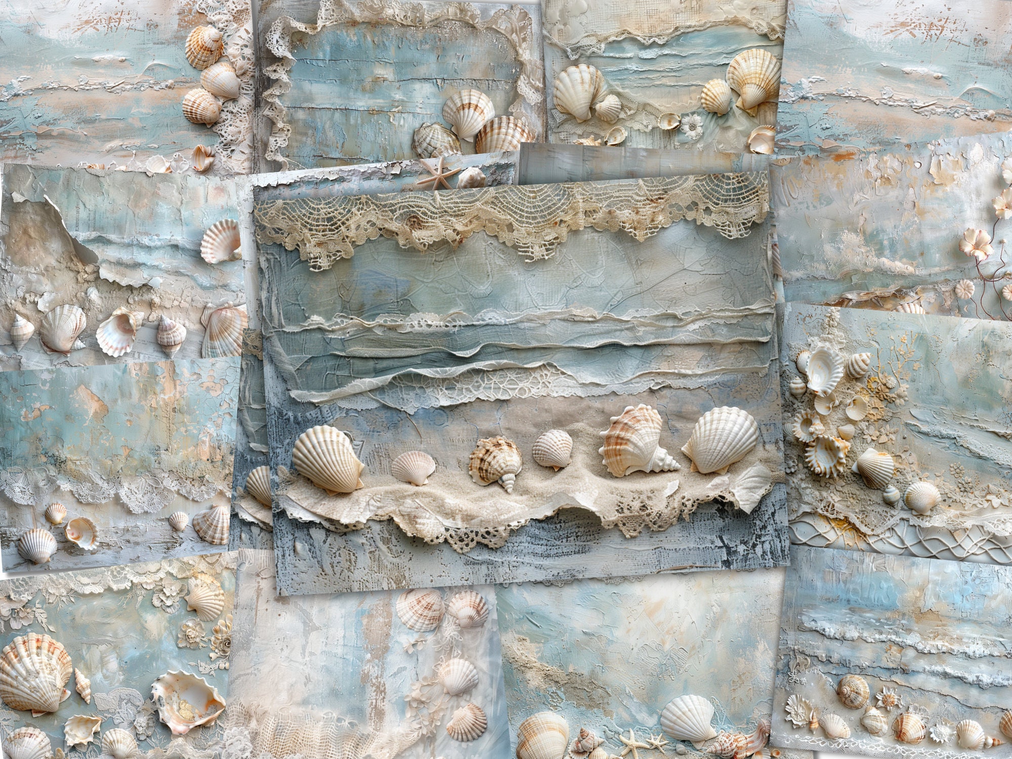 Coastal Shabby Beach Junk Journal Pages, Digital Scrapbook Paper Kit ...