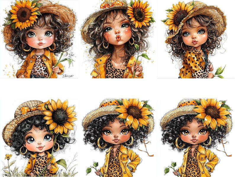 Sunflower Black Girl Clipart: Floral PNG & JPG Bundle (digital Download ...