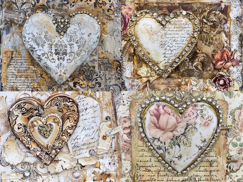 Vintage RUBY WHITE HEART Romantic Floral Heart Scrapbooking Junk ...