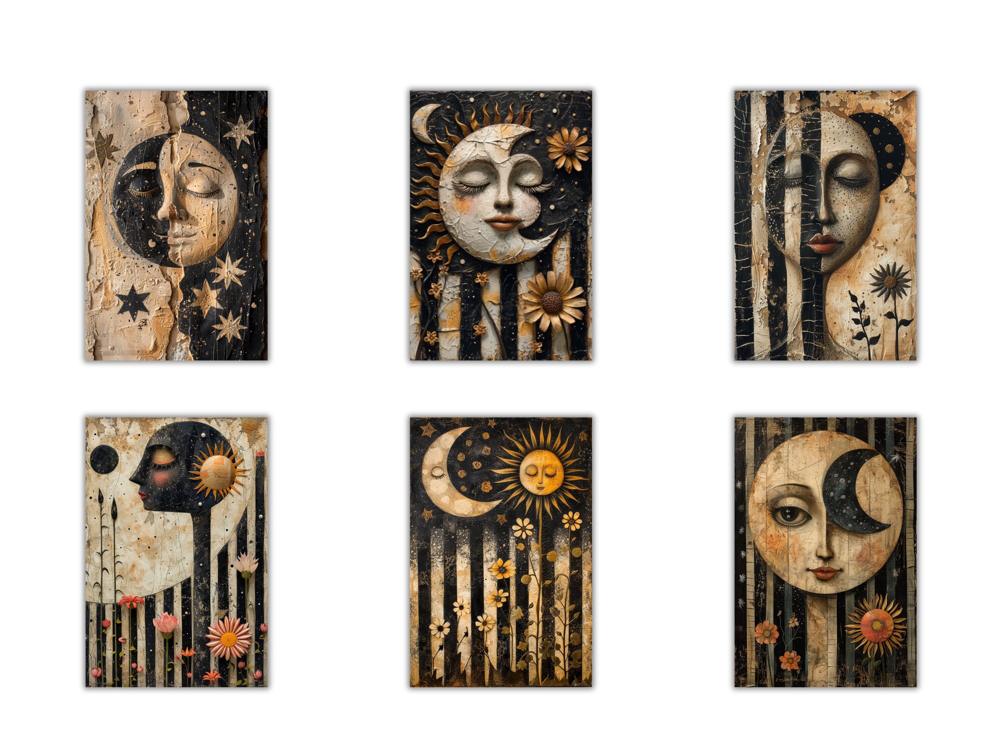 Whimsical Sun & Moon Junk Journal Pages, Digital Scrapbook Paper Kit ...