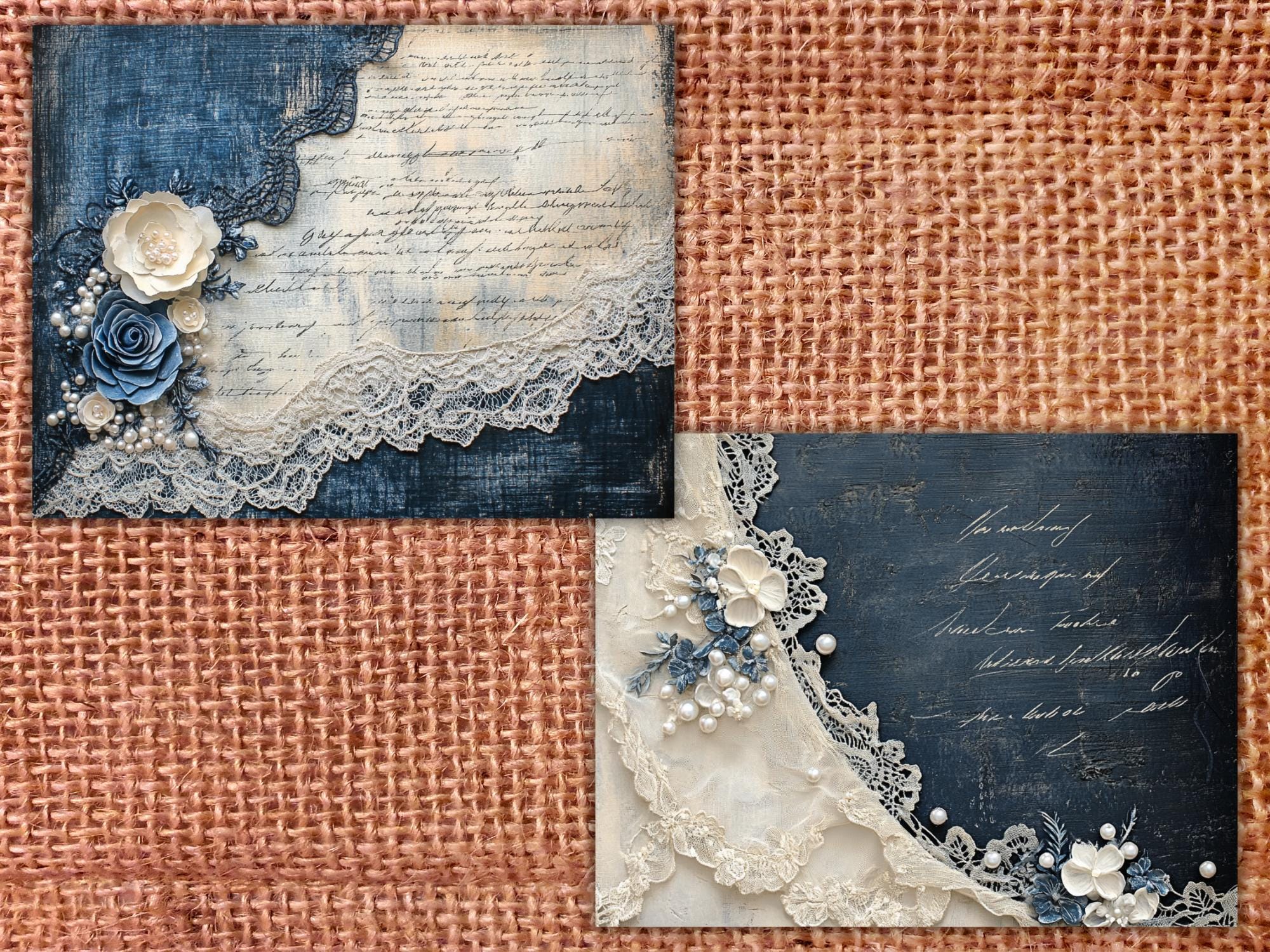 Blue Denim White Lace: Junk Journal, Digital Scrapbook Paper Kit ...