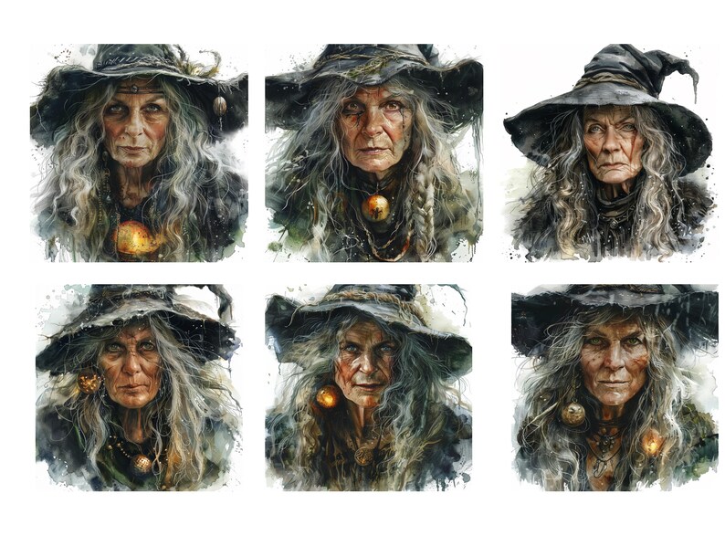 Vintage Old Witches Clipart, Medieval Witches Art, Digital Design ...
