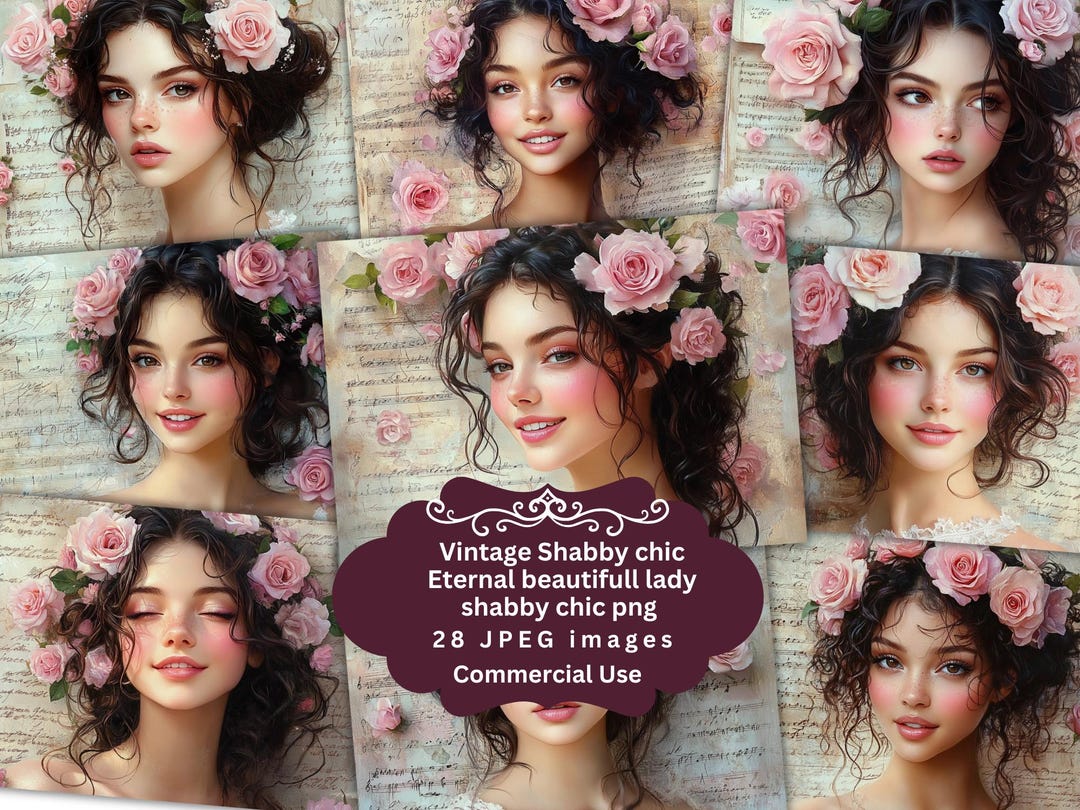 Cheerful Eternally Happy Beautiful Women Shabby Chic Lady With Floral ...