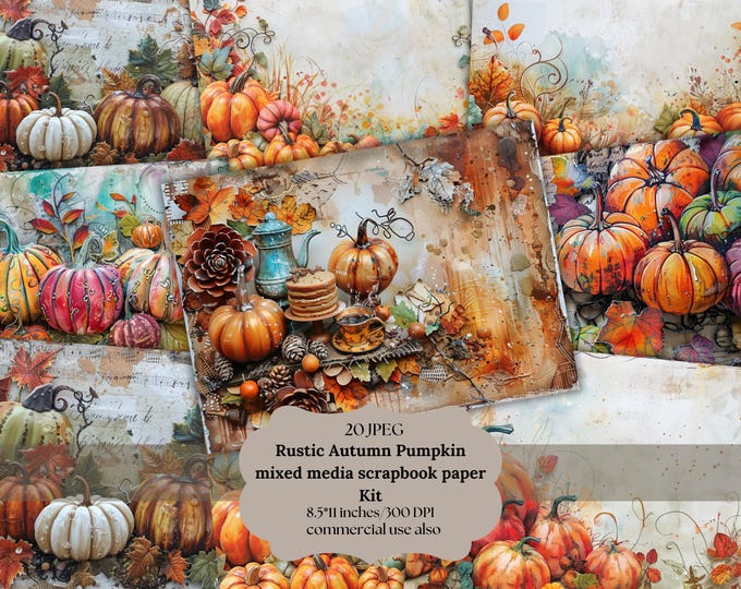3d Pumpkin Junk Journal Kit Autumn Double Journal Pages Dry Leaves ...