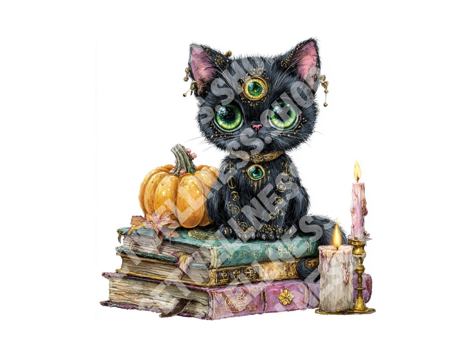Witch Black Cat Clipart: Halloween Spell Book Art (PNG & JPG Digital ...