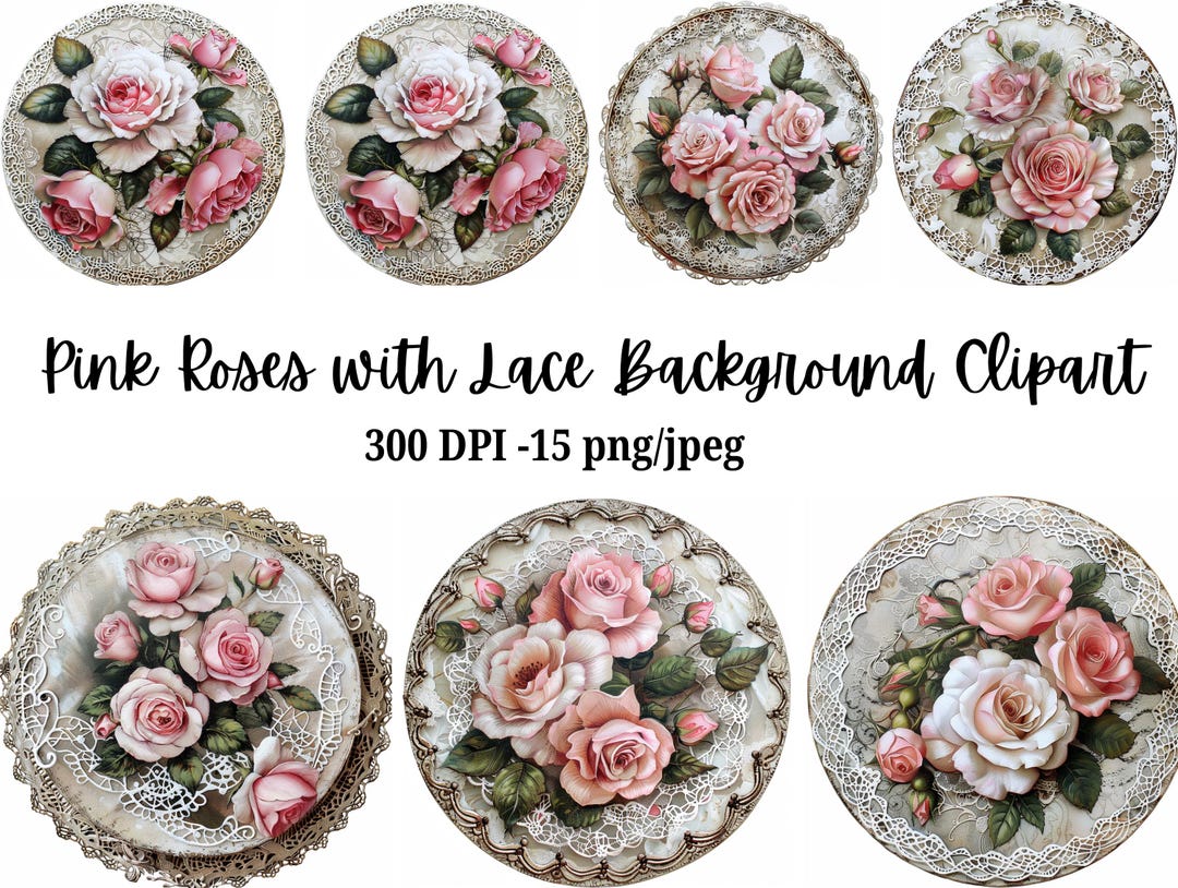 Circular Roses Lace Vintage Circular Clipart, Collection PNG Floral ...