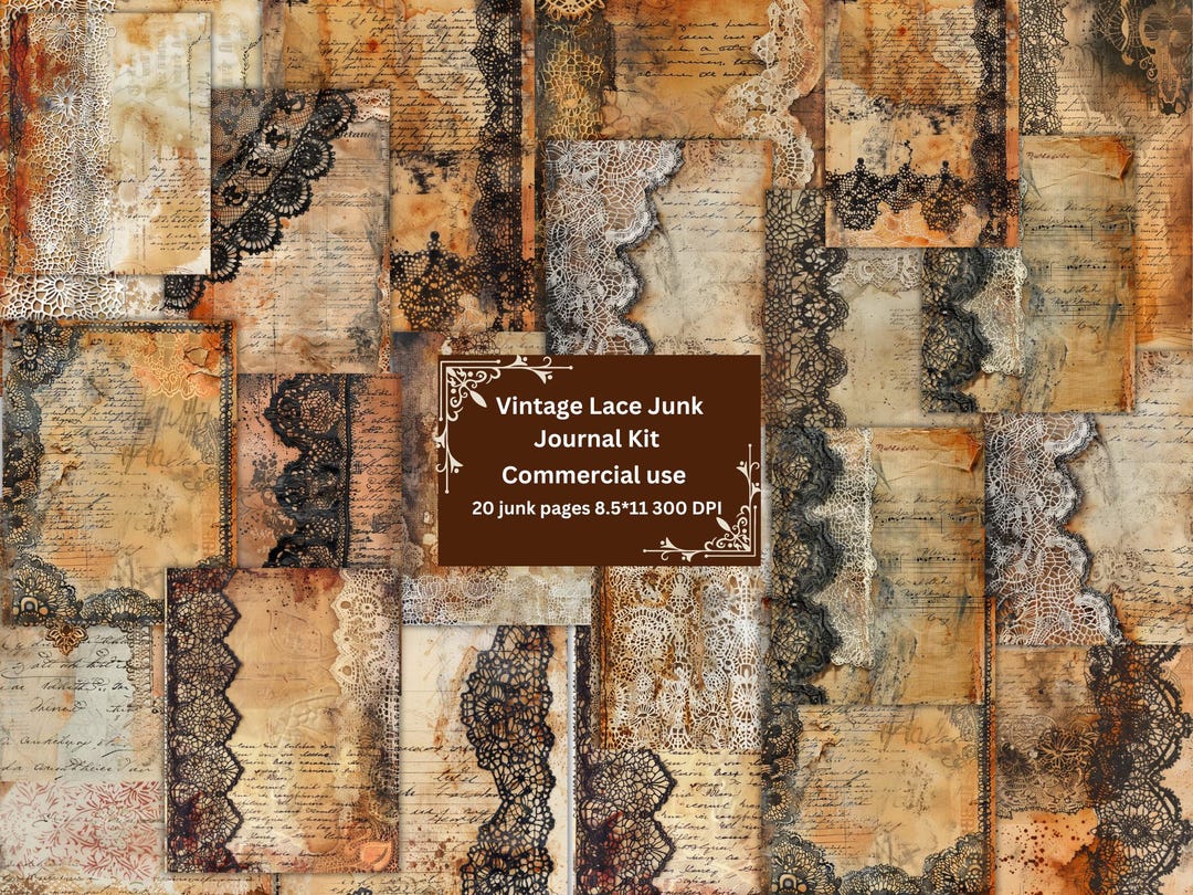 Vintage Lace Textures With Stained Paper, Collage Page in a Junk ...