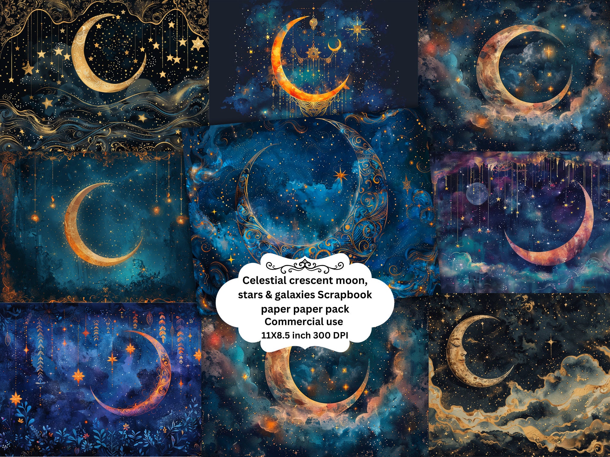 Celestial Crescent Cosmic Sky Moon Junk Journal Printable Kit Celestial ...