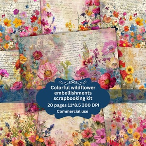 Watercolor Colourful Wildflowers Digital Paper Set, Spring Flowers Junk ...