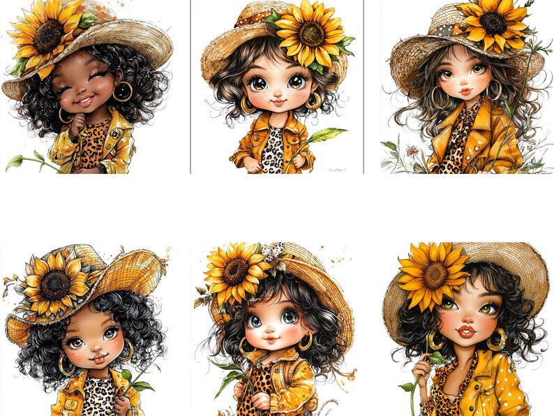 Sunflower Black Girl Clipart: Floral PNG & JPG Bundle (digital Download ...