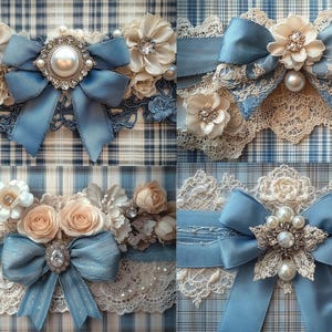 Blue Pearl Bow Lace Pages for Floral Scrapbooking and Junk Journal ...