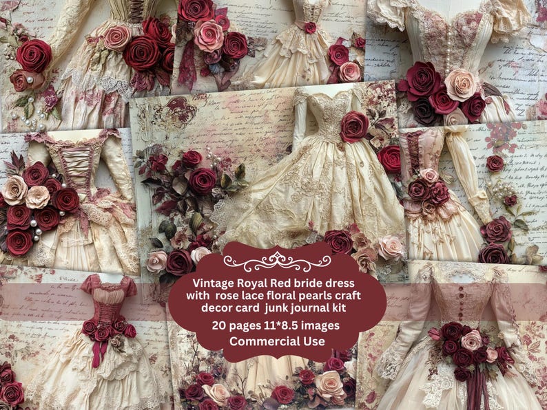 Lace Wedding Dress Junk Journal Kit: Vintage Floral Ephemera (digital ...