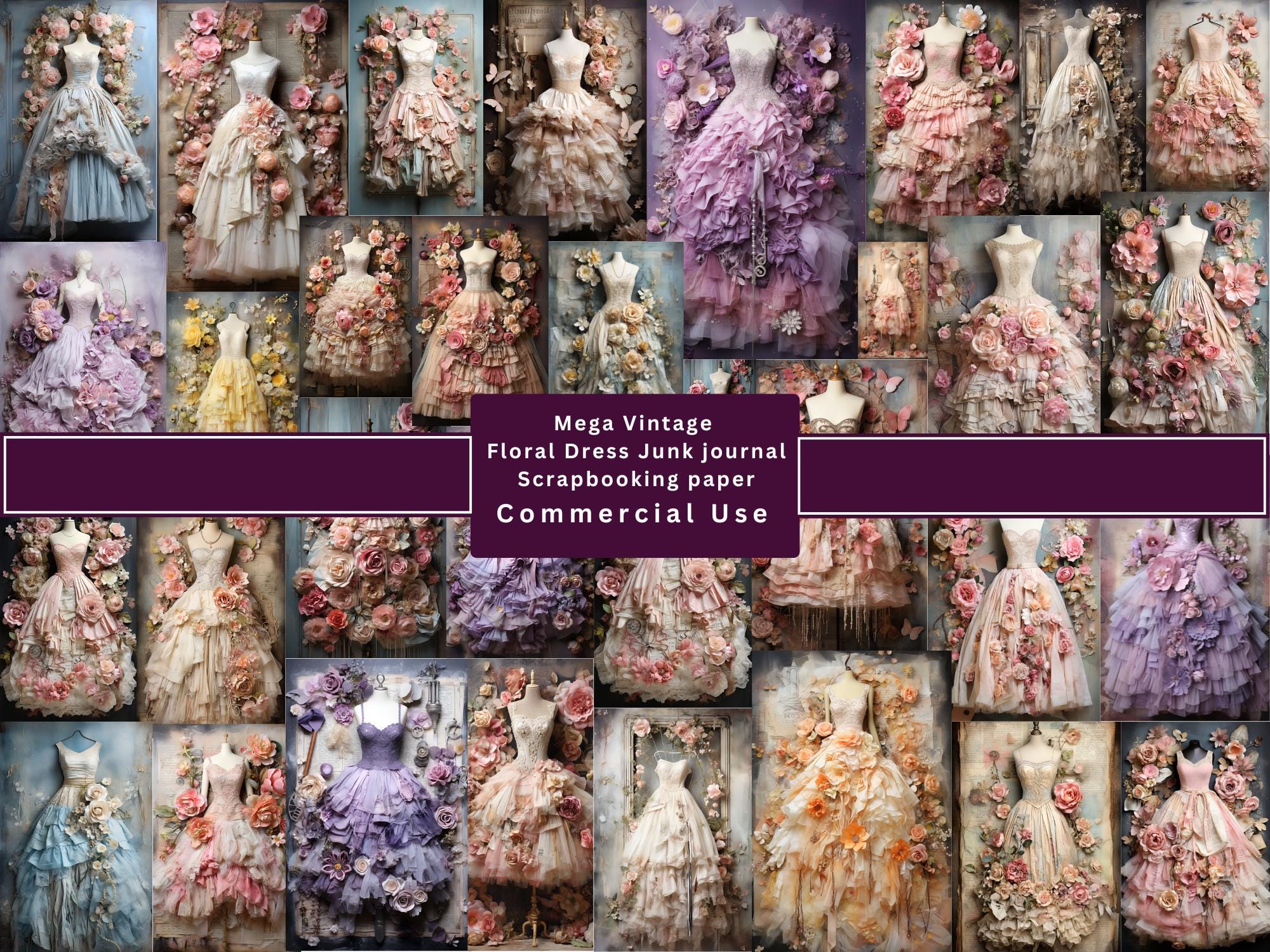 100+ Vintage Floral Deess Junk Journal, Printable Collage Sheet ...