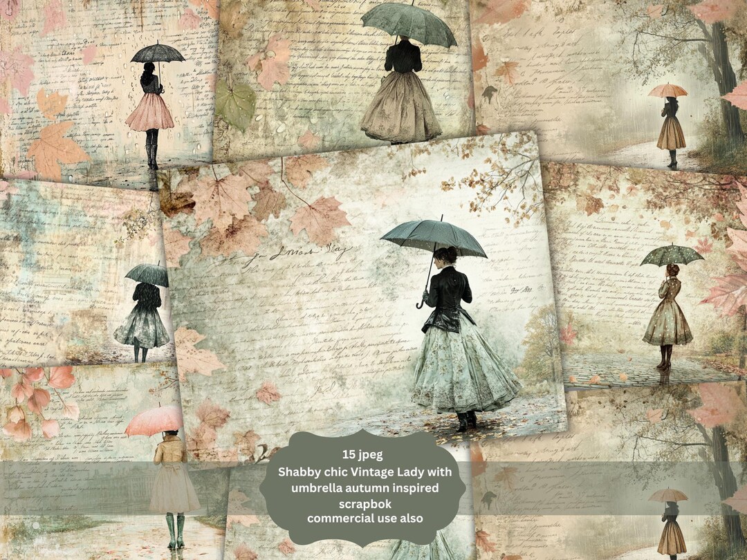 Vintage Lady With Umbrella: Romantic Junk Journal Pages (digital ...