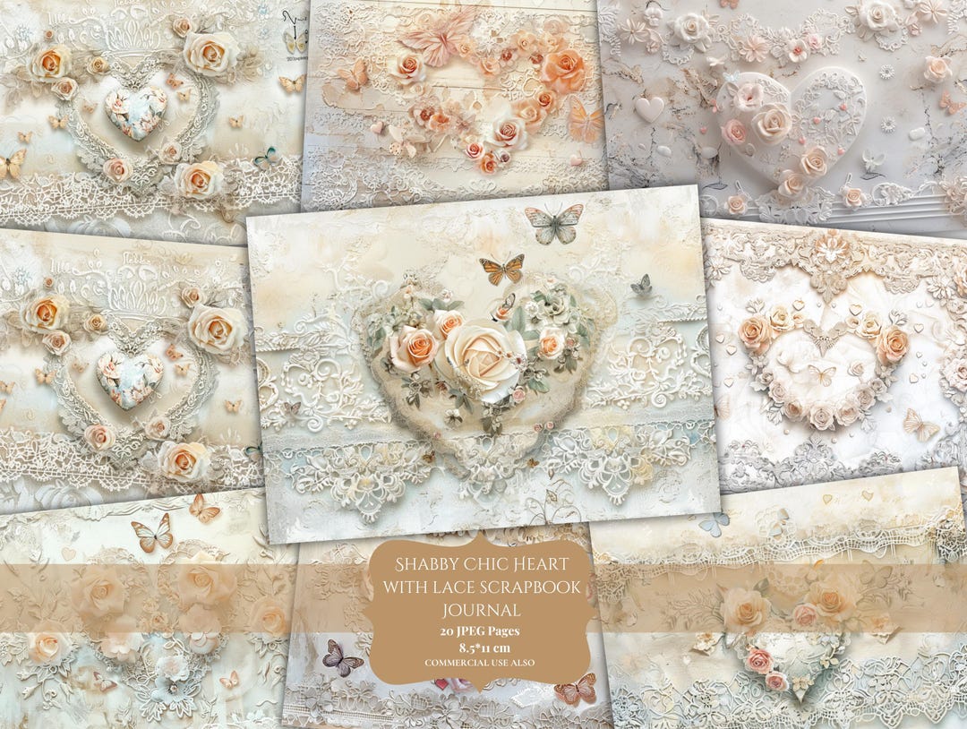 White Heart Romantic Junk Journal Paper Pack | Shabby Chic Elegant ...