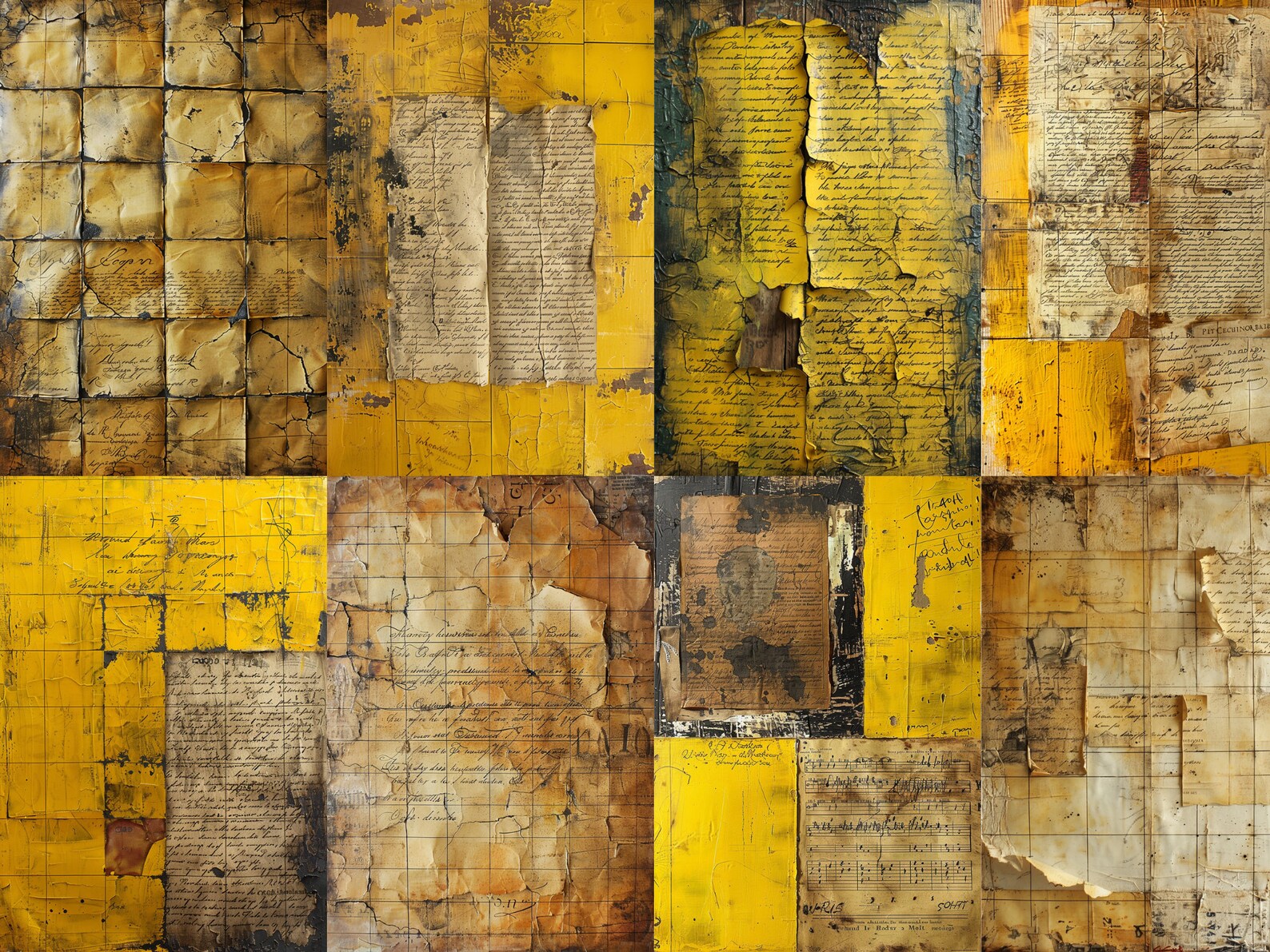 Distressed Yellow Journal Pages, Digital Junk Scrapbook Paper Kit ...