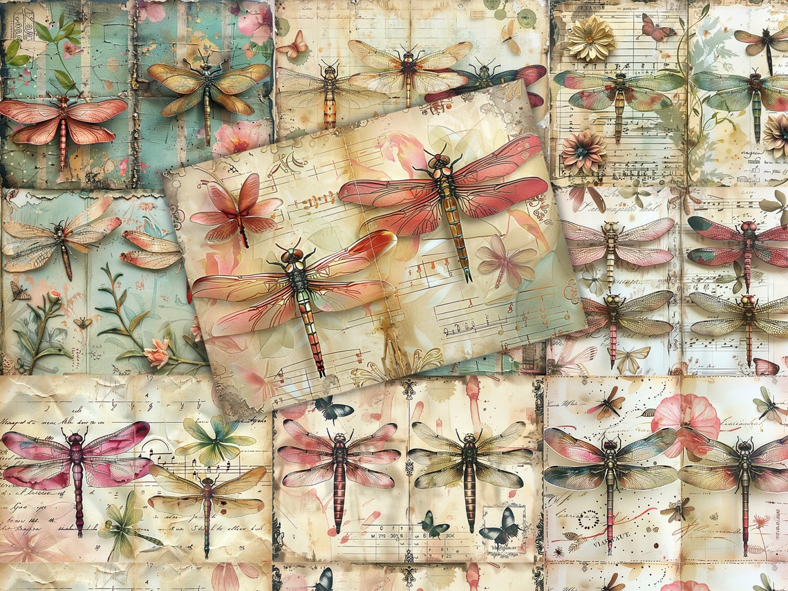 Enchanting Dragonflies Mixed Media, Paper, Dragonfly Junk Journal ...